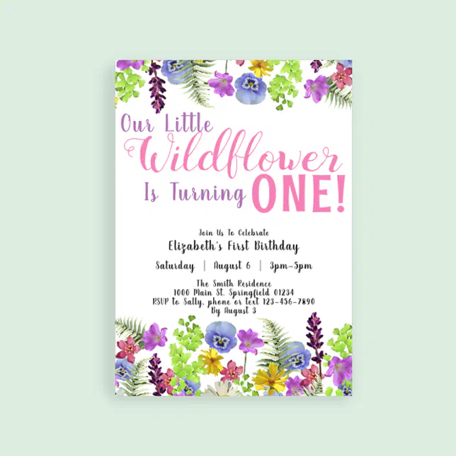 First Birthday Little Wildflower Floral Girl Invitation | Zazzle