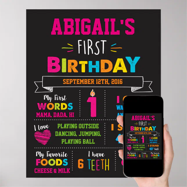 First Birthday Milestone Poster | Zazzle