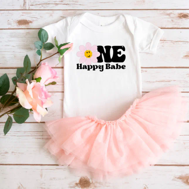 First Birthday One Happy Babe T-Shirt Baby Bodysuit | Zazzle