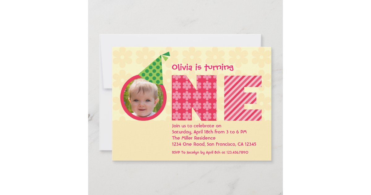 First Birthday "One" Photo Invitation | Zazzle