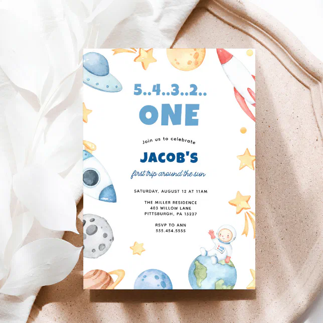 First Birthday Outer Space Blast Off Invitation | Zazzle