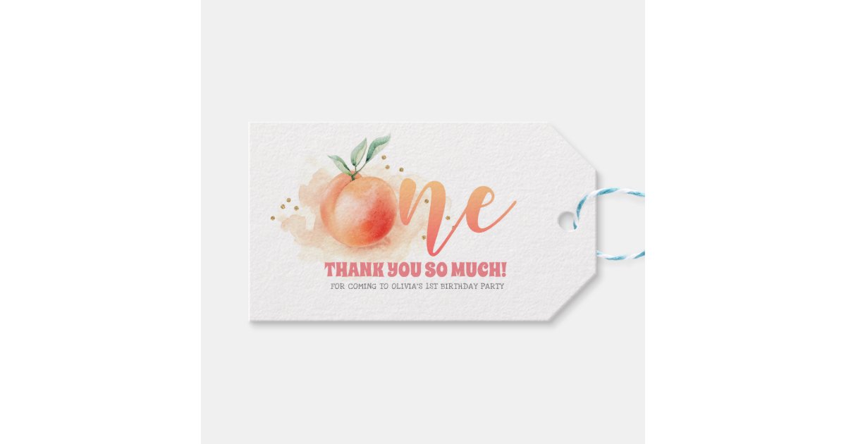 First Birthday Party Peach Fruit Gift Tags | Zazzle