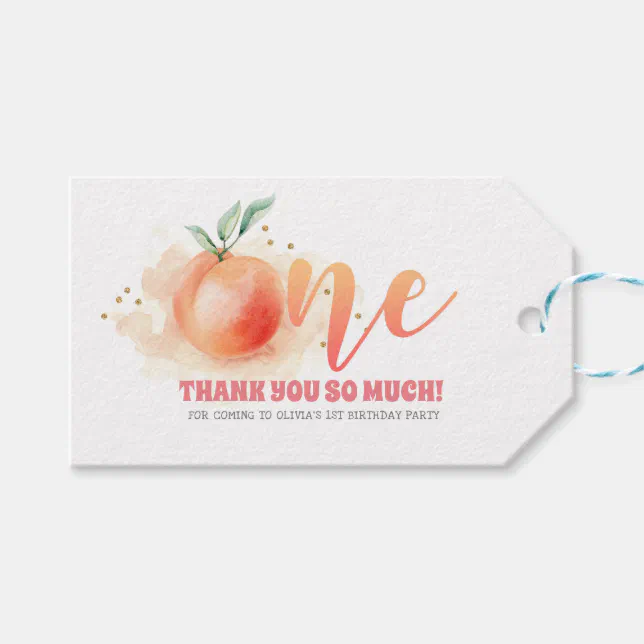 First Birthday Party Peach Fruit Gift Tags | Zazzle