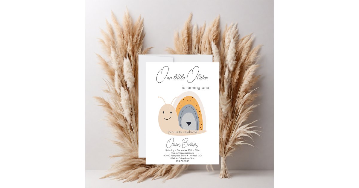 First Birthday Party Snail Rainbow Cute Pastel Invitation | Zazzle