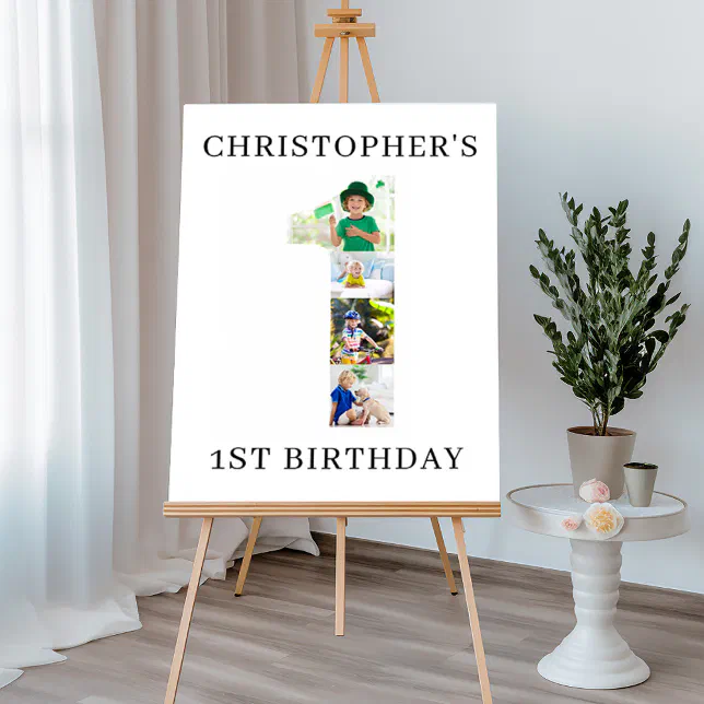 First Birthday Photo Collage Number 1 Personalized Foam Board | Zazzle