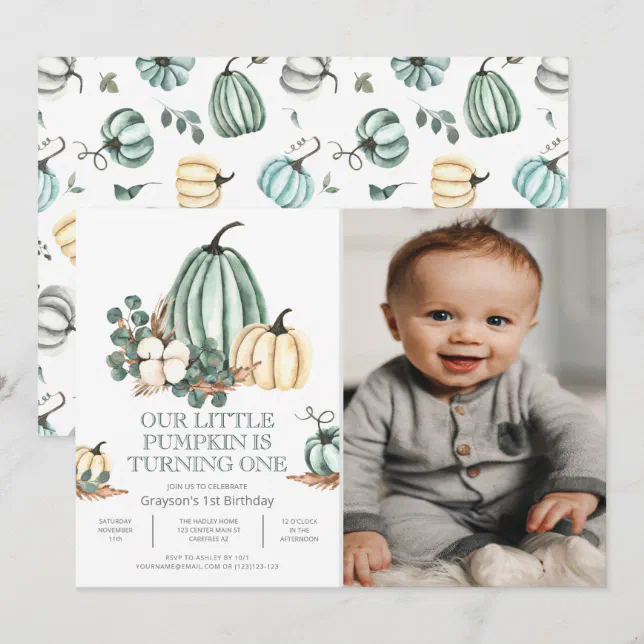 First Birthday Photo Fall Party Invitation | Zazzle
