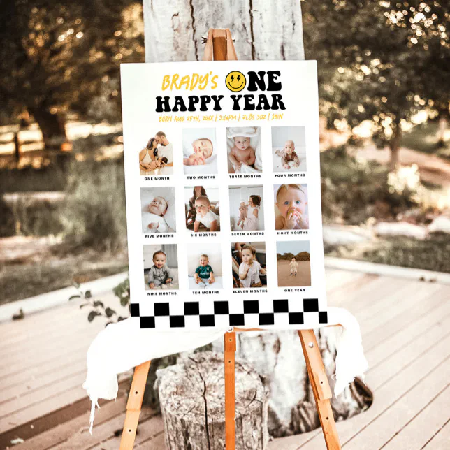 First Birthday Photo Sign, One Happy Dude Checker Foam Board | Zazzle