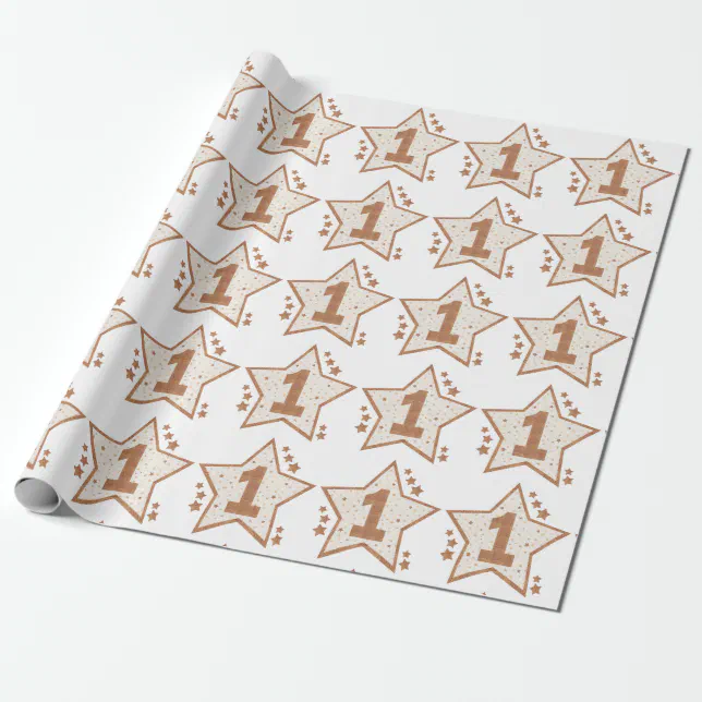 First Birthday Pink and Gold Star Wrapping Paper | Zazzle