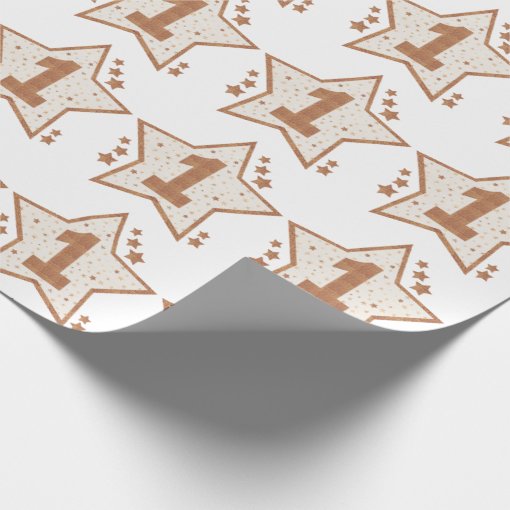 First Birthday Pink and Gold Star Wrapping Paper | Zazzle