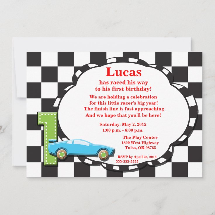 First Birthday Racecar Invitation, checkered Invitation | Zazzle