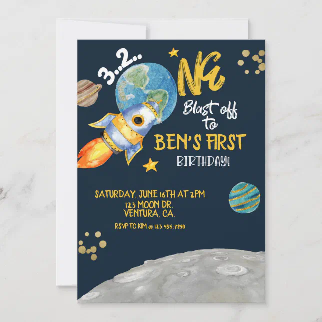 FIRST BIRTHDAY, SPACE BIRTHDAY,BLAST OFF | Zazzle