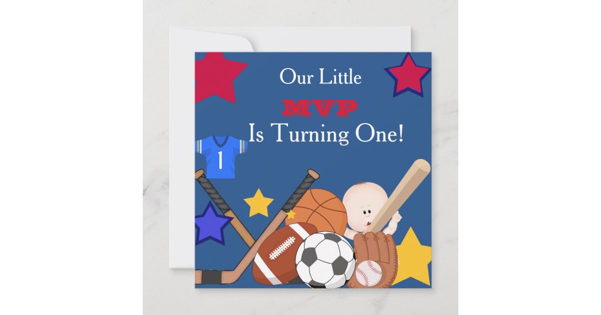 FIRST BIRTHDAY Sports Boys Birthday Invitation | Zazzle