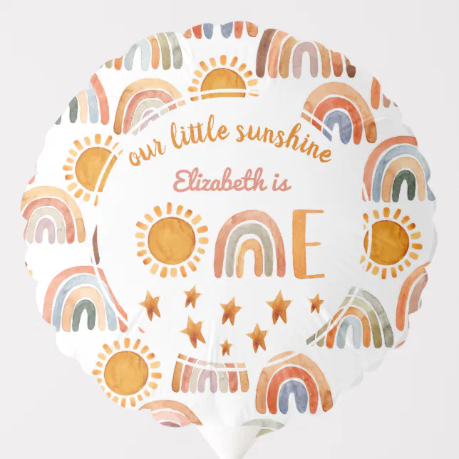 First Birthday Watercolor Sunshine and Rainbow Balloon | Zazzle
