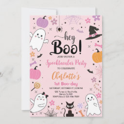 First Boo Day Pink Spooktacular Halloween Birthday Invitation | Zazzle