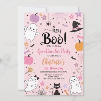 First Boo Day Pink Spooktacular Halloween Birthday Invitation | Zazzle