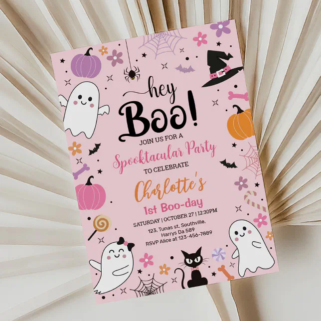 First Boo Day Pink Spooktacular Halloween Birthday Invitation | Zazzle