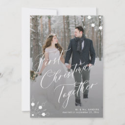 First Christmas 3 photos newlyweds wedding Holiday Card | Zazzle