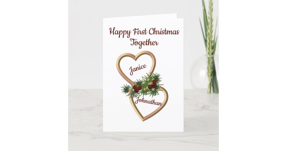 First Christmas as a Couple, Evergreens Hearts Holiday Card | Zazzle