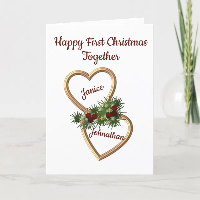 First Christmas as a Couple, Evergreens Hearts Holiday Card | Zazzle