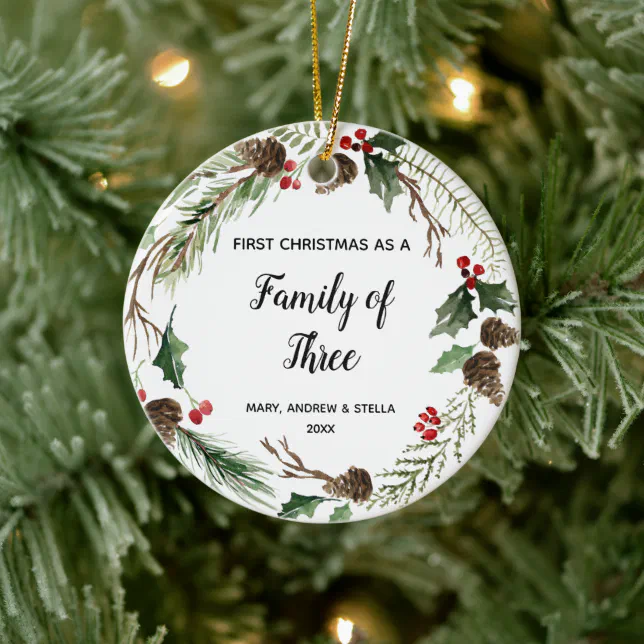 First Christmas as a Family of Three Ceramic Ornament | Zazzle