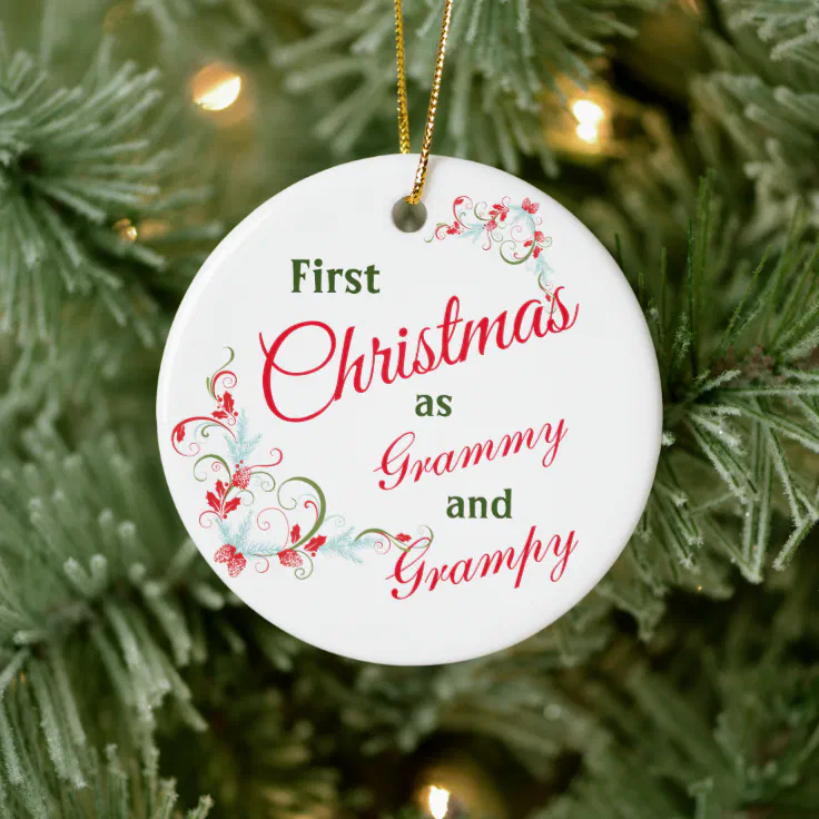 First Christmas As Grammy And Grampy Photo Ceramic Ornament | Zazzle