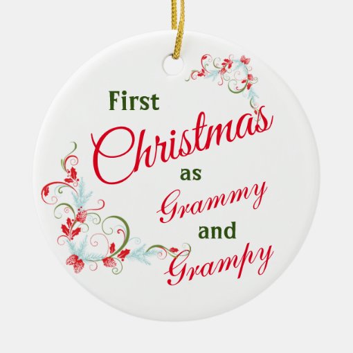 First Christmas As Grammy And Grampy Photo Ceramic Ornament | Zazzle
