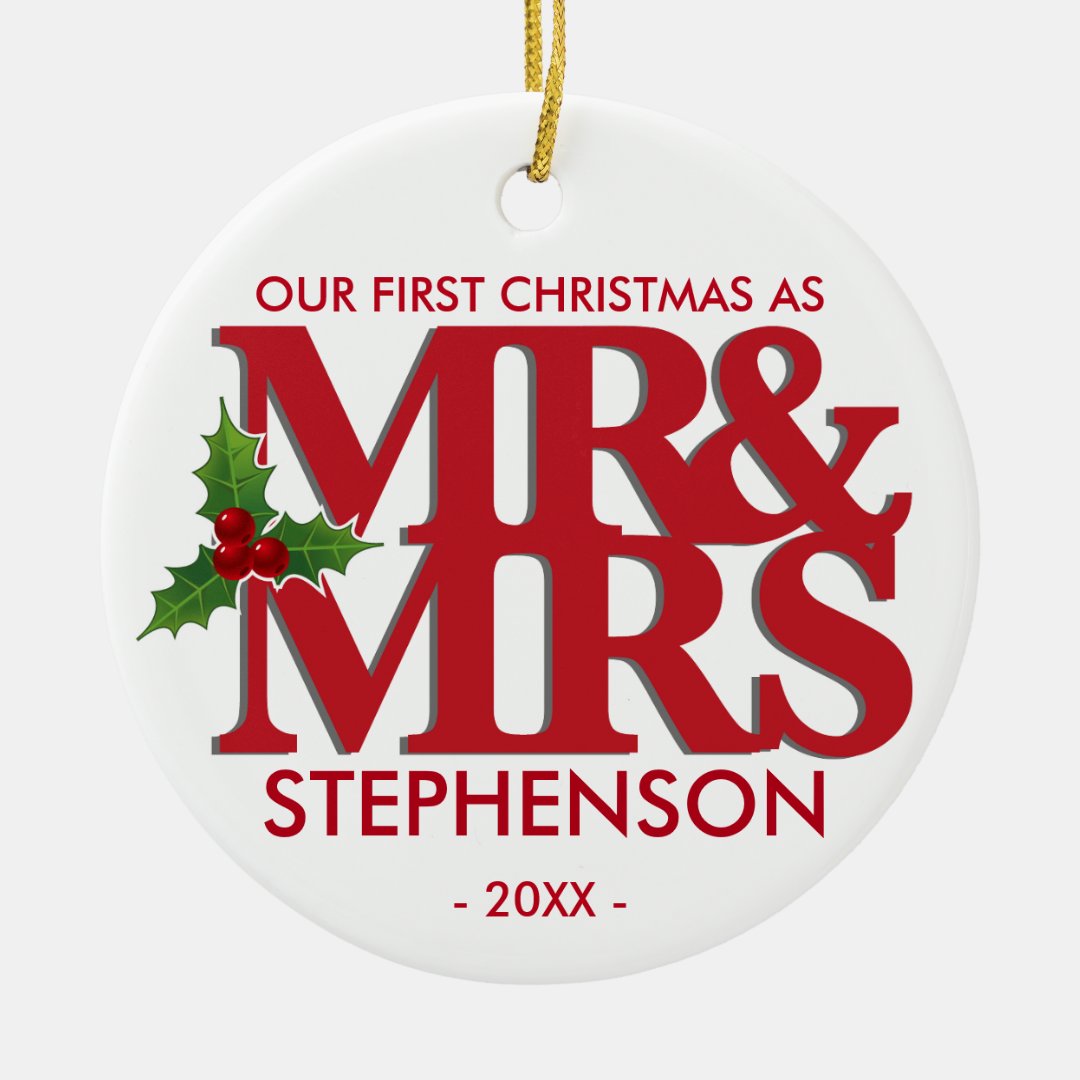 First Christmas as Mr and Mrs married ornament | Zazzle