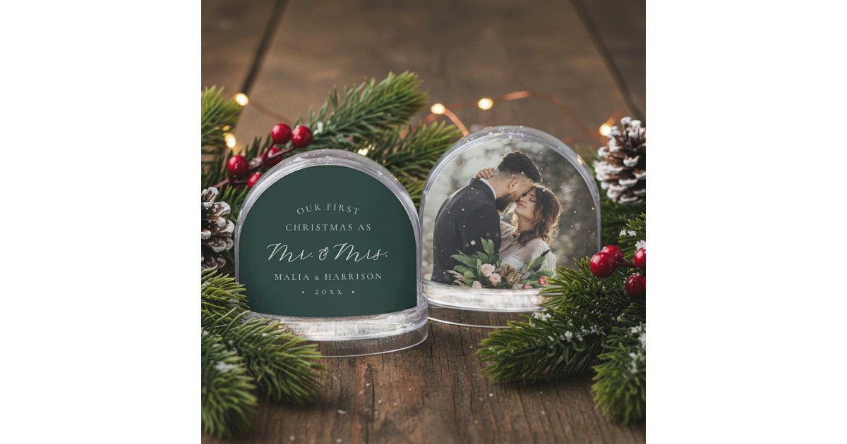 First Christmas as Mr. & Mrs. Wedding Photo Snow Globe | Zazzle
