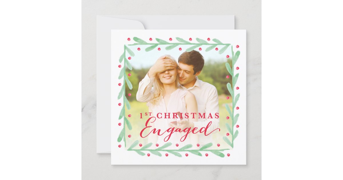 First Christmas Engaged Holiday Engagement Photo Invitation | Zazzle