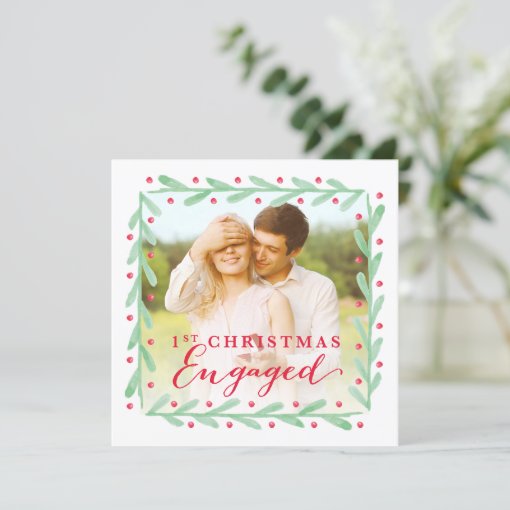First Christmas Engaged Holiday Engagement Photo Invitation | Zazzle