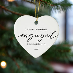 First Christmas Engaged Minimal Elegant Holiday Ceramic Ornament | Zazzle