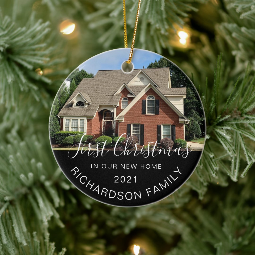 First Christmas In New Home Full Photo Keepsake Ceramic Ornament | Zazzle