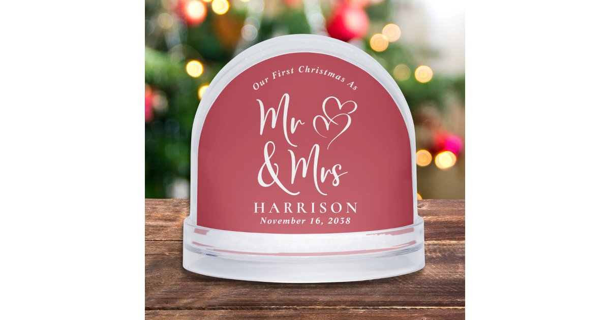First Christmas Mr Mrs Newlywed Photo Snow Globe | Zazzle