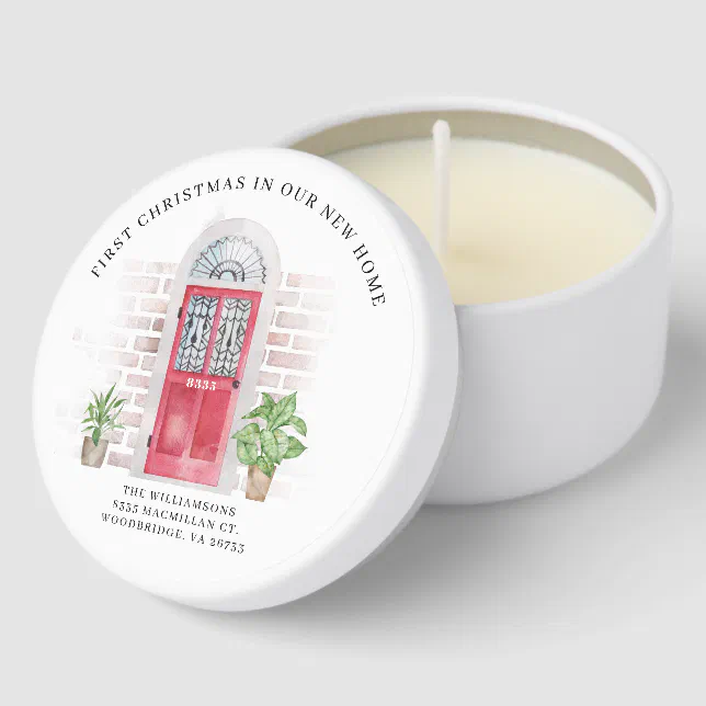 First Christmas New Home Red Door Chic Boho Mini Candle Favors | Zazzle