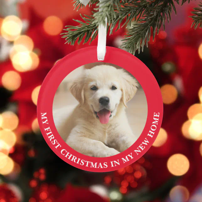 First Christmas Puppy Dog Personalized Photo Ornament | Zazzle