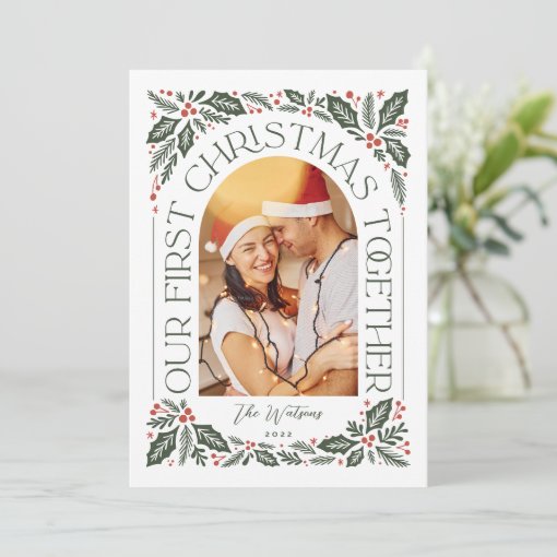 First Christmas Together Arch 3 Photo Collage Holiday Card | Zazzle