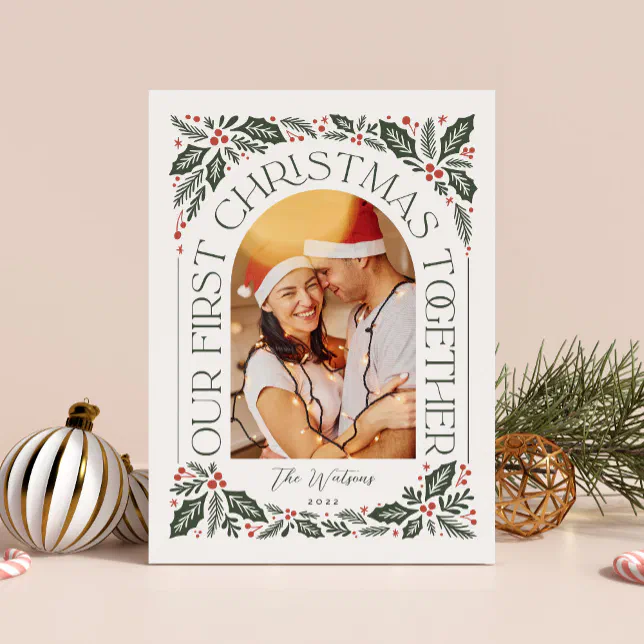 First Christmas Together Arch 3 Photo Collage Holiday Card | Zazzle