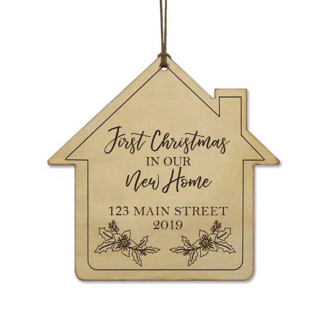First Christmas Unique House Shape Wood Ornament | Zazzle