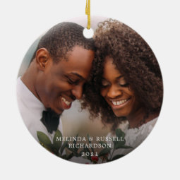 First ChristMASK as Mr and Mrs Buffalo Check Photo Ceramic Ornament ...