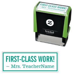 "FIRST-CLASS WORK!" + Custom School Teacher Name Self-inking Stamp | Zazzle