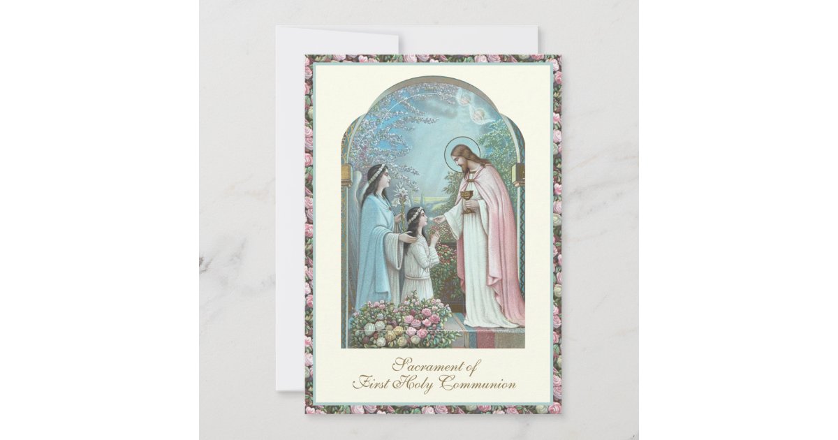 First Communion Angel Girl and Jesus Invitation | Zazzle