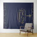 First Communion Blue Gold Photo Backdrop | Zazzle