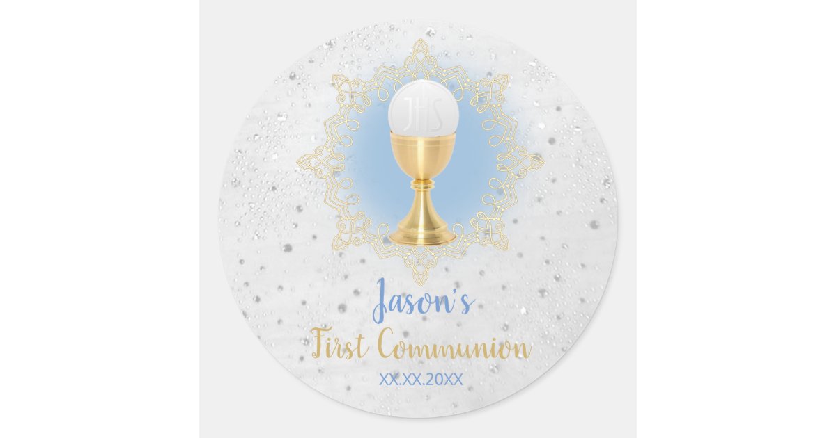First Communion boy Classic Round Sticker | Zazzle