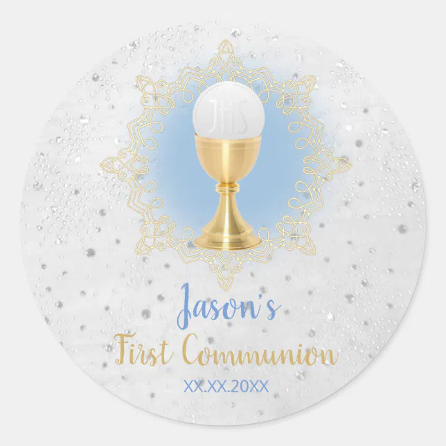 First Communion boy Classic Round Sticker | Zazzle