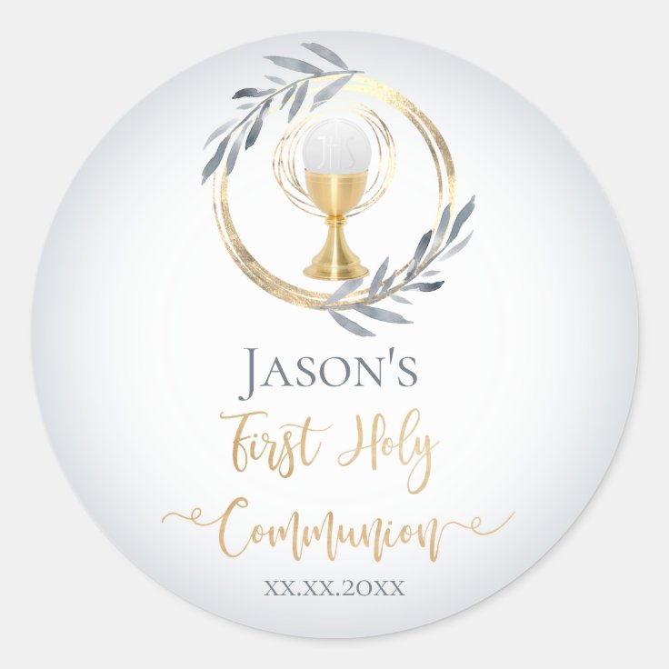 First Communion catholic boy Classic Round Sticker | Zazzle