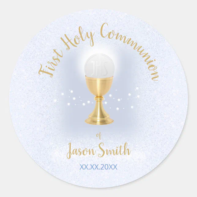 First Communion catholic boy Classic Round Sticker | Zazzle