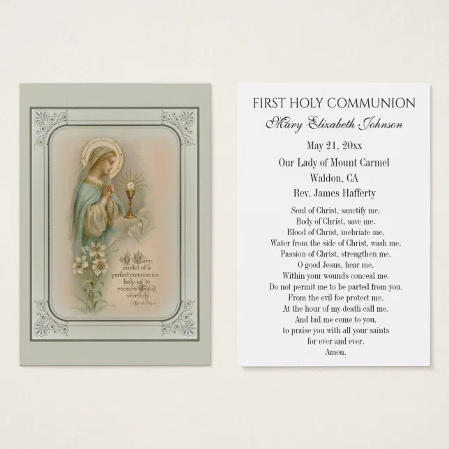 First Communion Catholic Remembrance Holy Card | Zazzle