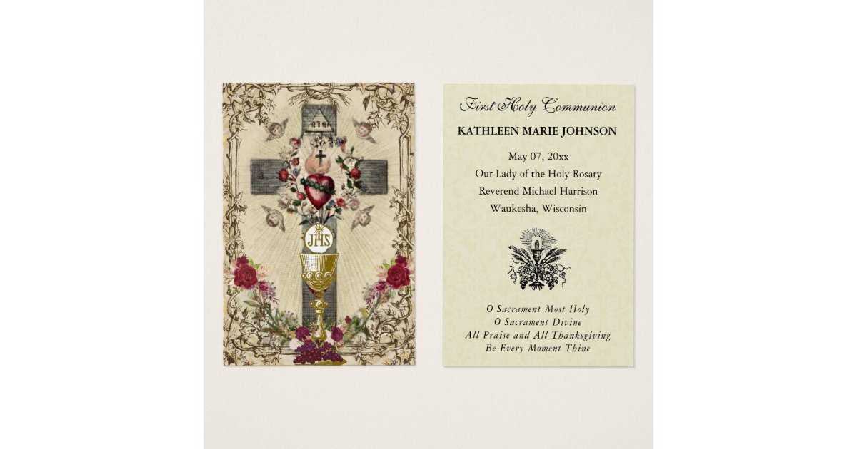 First Communion Catholic Remembrance Holy Card | Zazzle