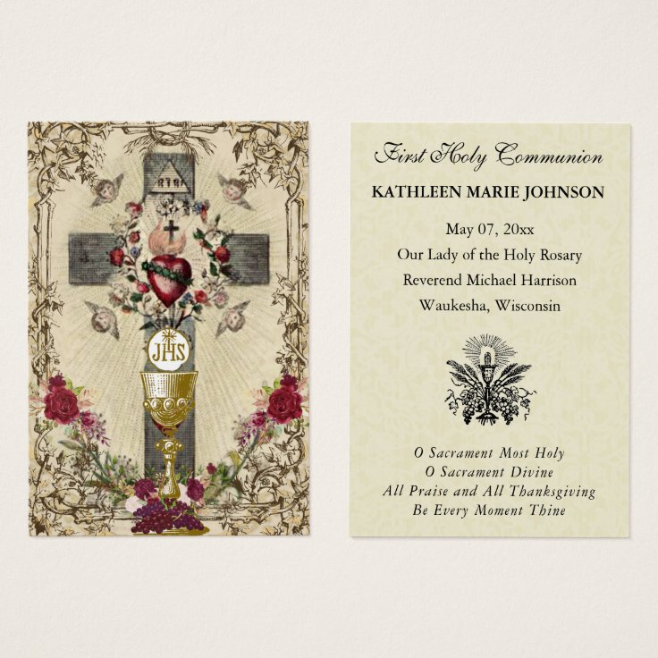 First Communion Catholic Remembrance Holy Card | Zazzle