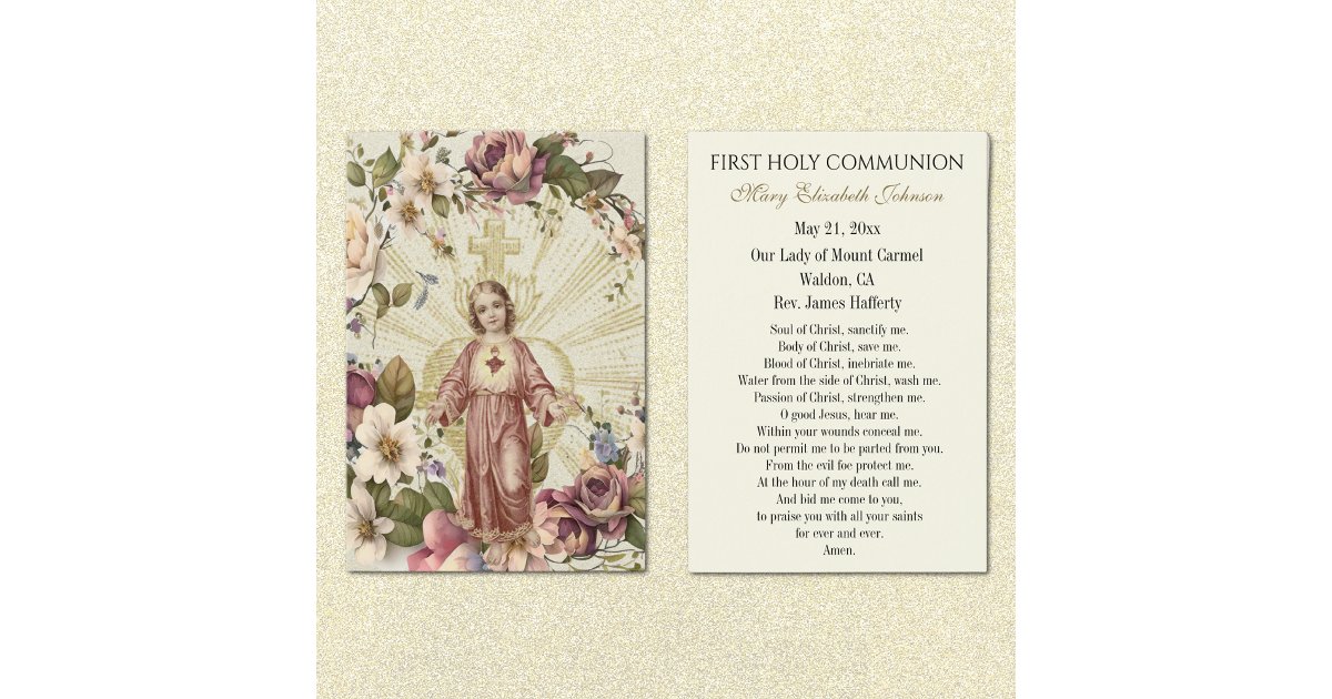 First Communion Catholic Remembrance Holy Card | Zazzle